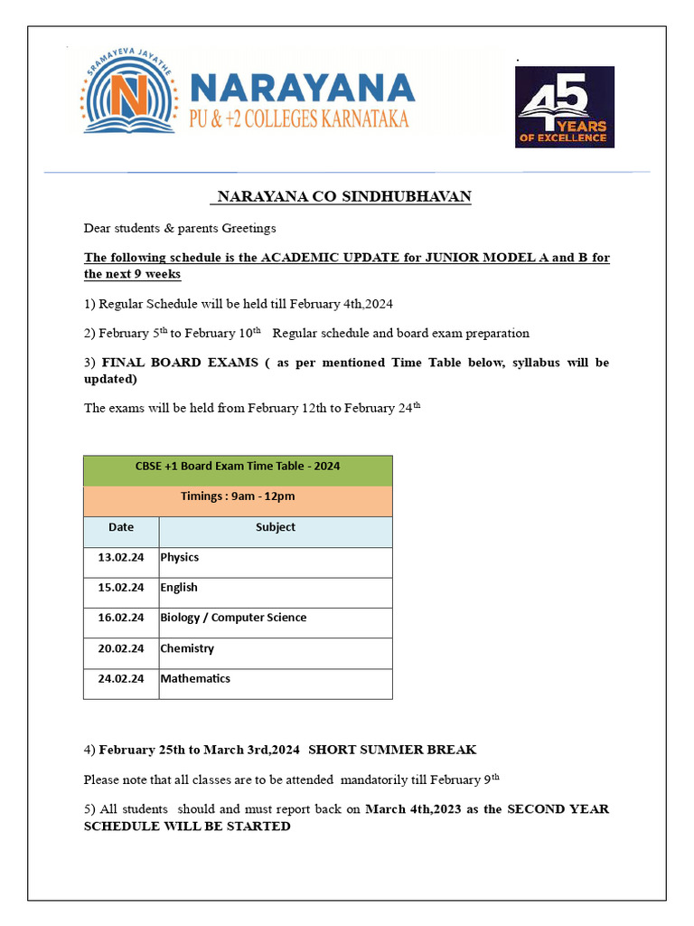 +1 Cbse Final Exam Schedule | PDF