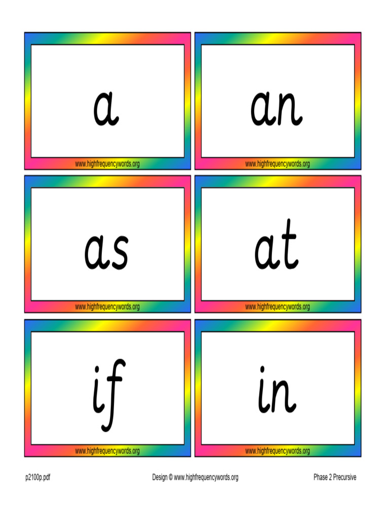 First 100 High Frequency Word Cards Set 1 | PDF