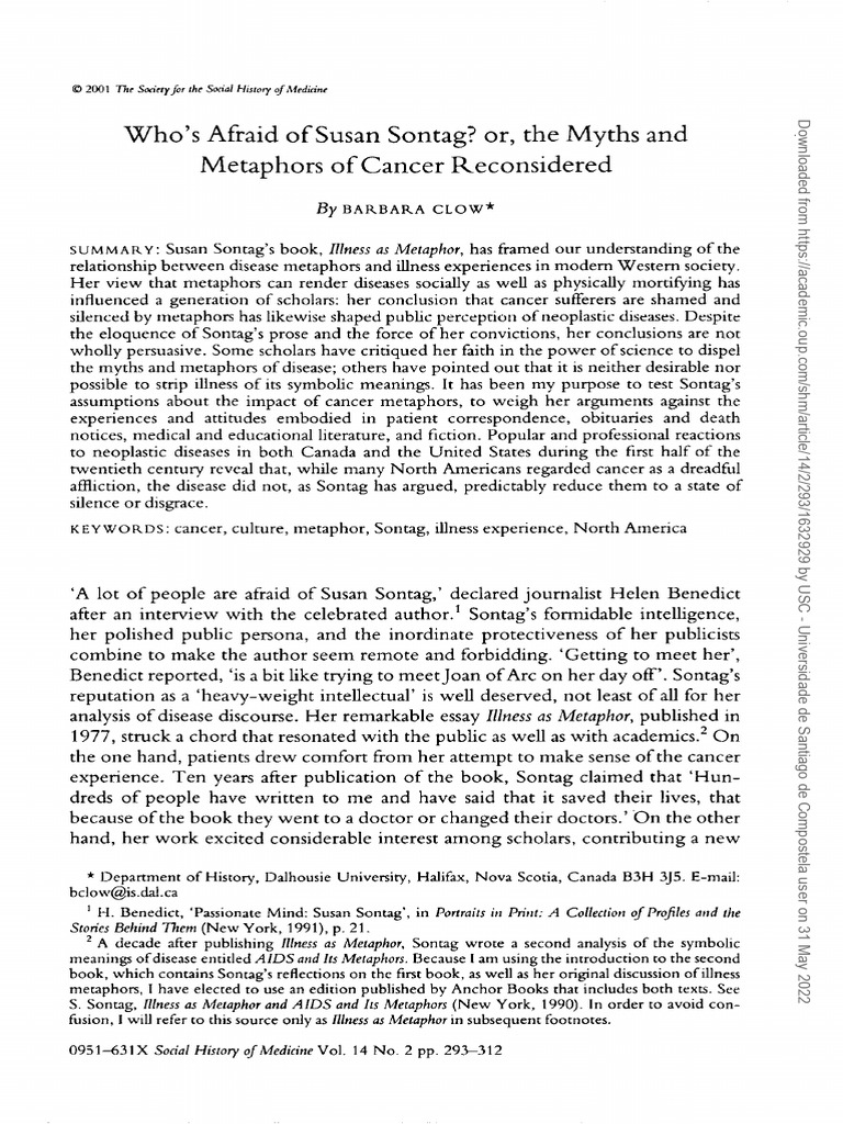 Who's Afraid of Susan Sontag | PDF | Cancer | Breast Cancer