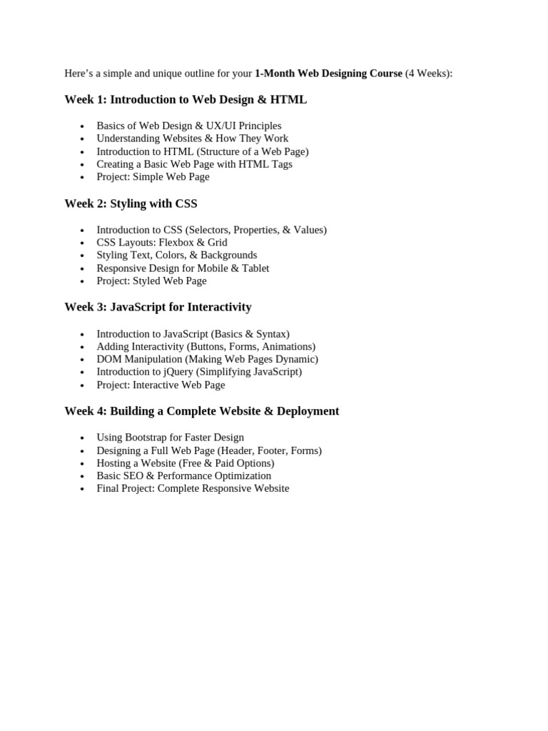 1-Month Web Design Course Outline | PDF