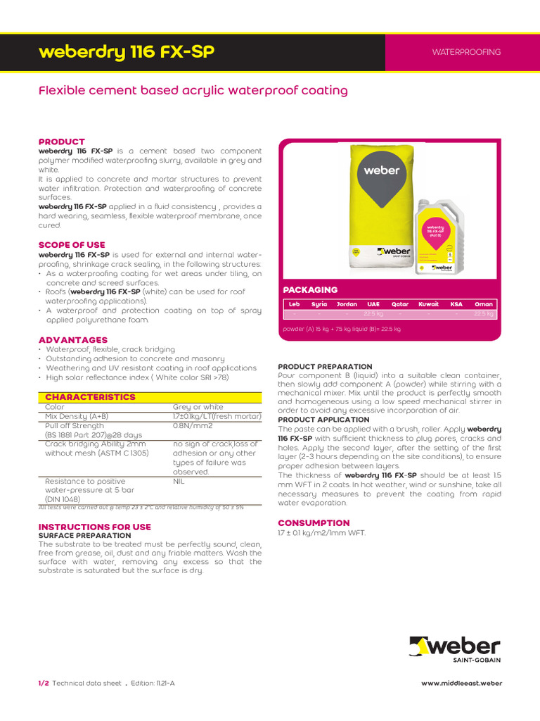TDS_weberdry_116_FX-SP | PDF | Concrete | Coating