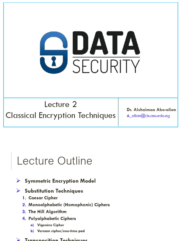 Lecture 2 - Classical Ciphers | PDF | Cipher | Encryption