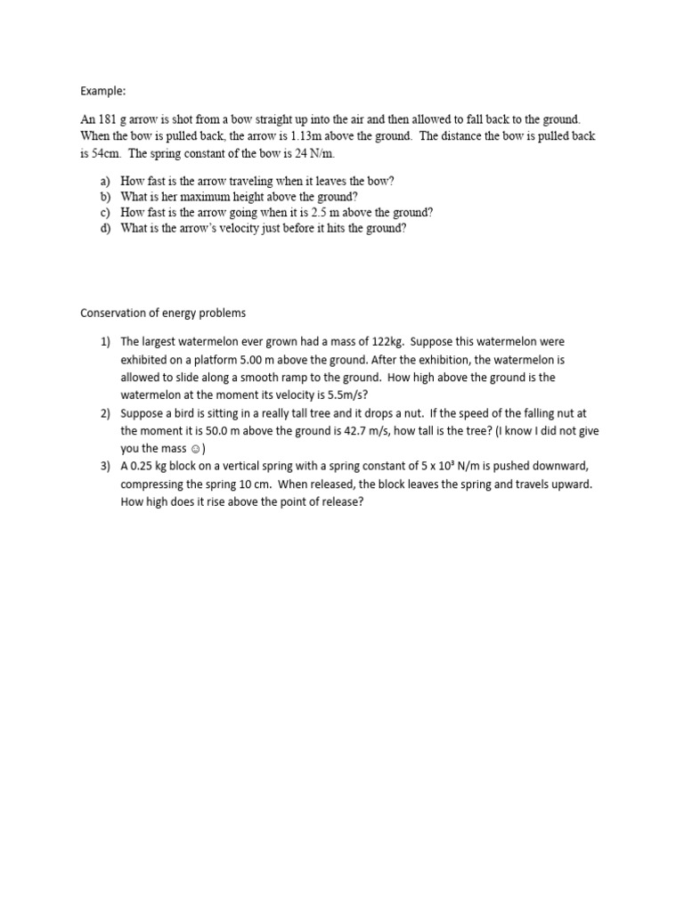 Conservation of Energy Problems For Class | PDF