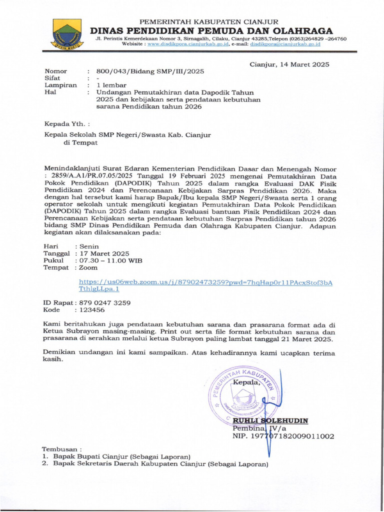 UNDANGAN RAPAT ZOOM MEETING | PDF