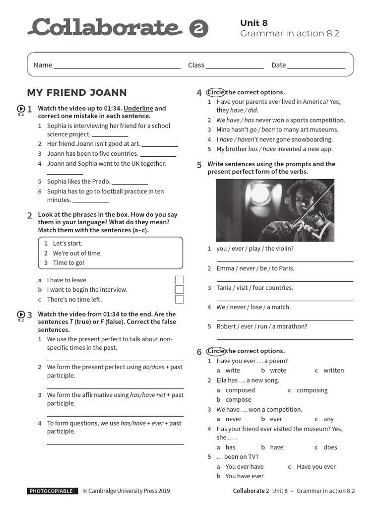 COL - TRB2 - Video Worksheets - Grammar in Action - Unit 8 - Without ...