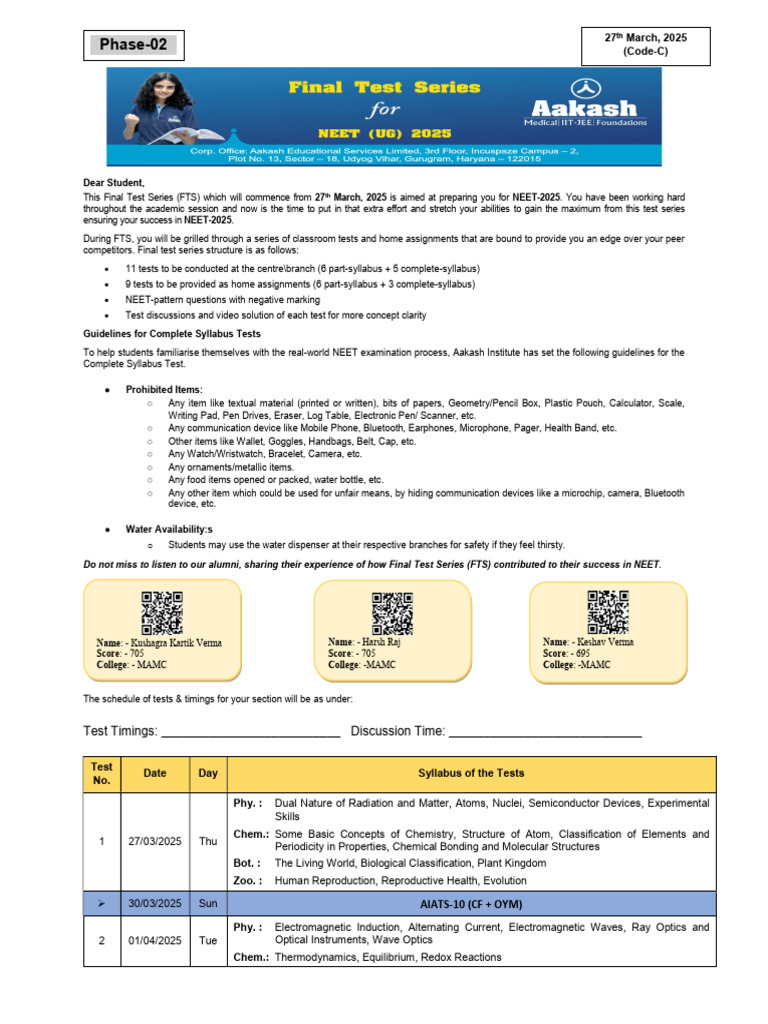 OYM Code C & Code D Test Planner | PDF | Chemistry | Molecules