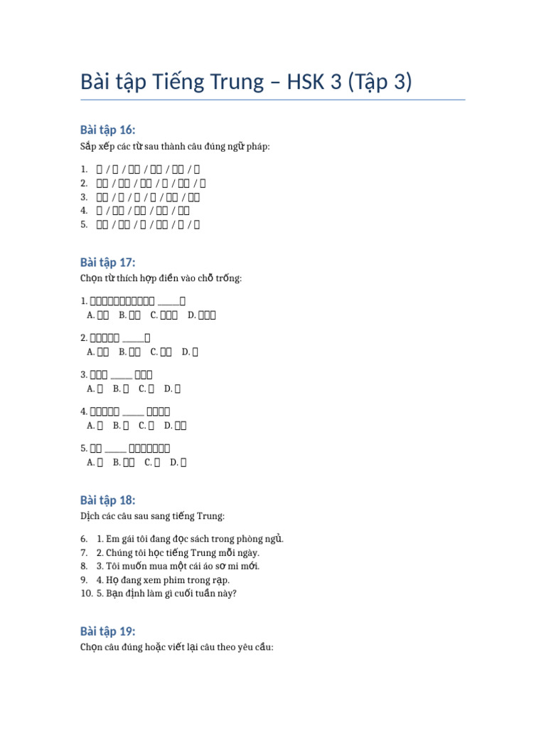 Bai_tap_Tieng_Trung_HSK3_Tap_3 | PDF