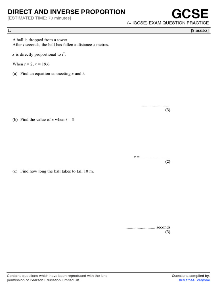 direct-and-inverse-proportion-practice-questions-30251_p01 | PDF