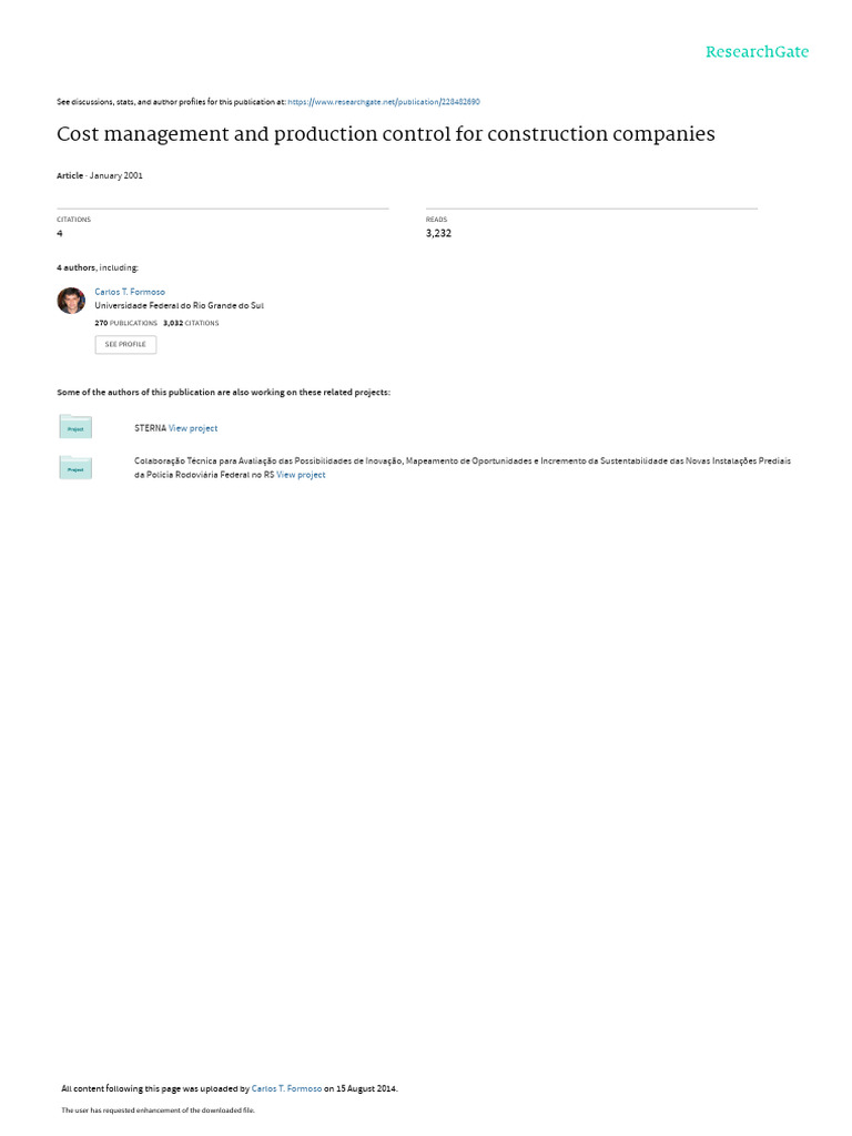 Cost Management and Production Control For Constru | PDF | Cost Accounting | Business