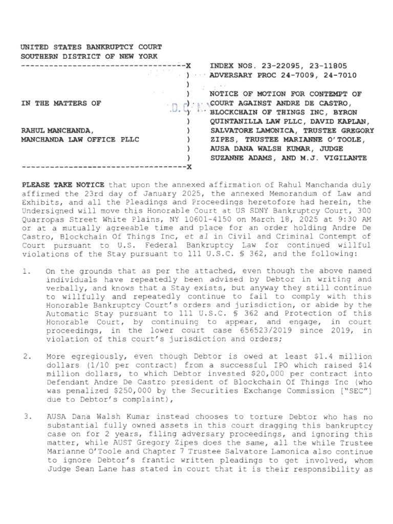 Second Notice of Motion For Contempt of Court Against Andre de Castro ...