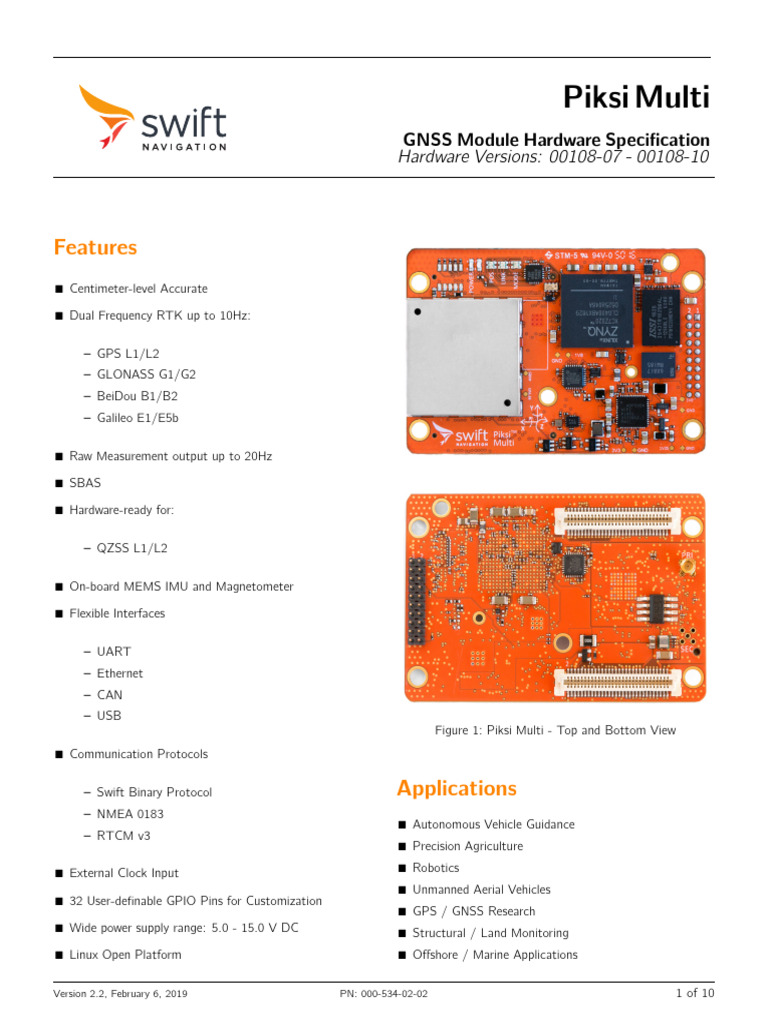 Piksi Multi HW Specification v2.2 (000-534-02-02) | PDF | Usb | Ip Address