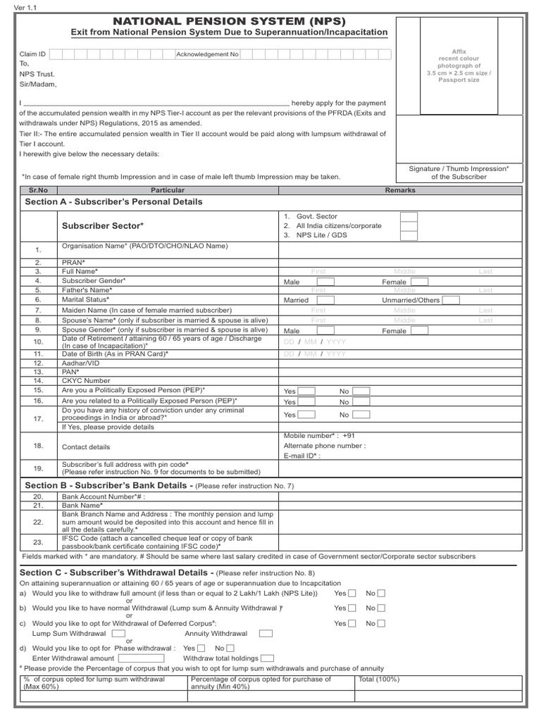 NPS Exit Form Instructions | PDF | Life Annuity | Financial Services