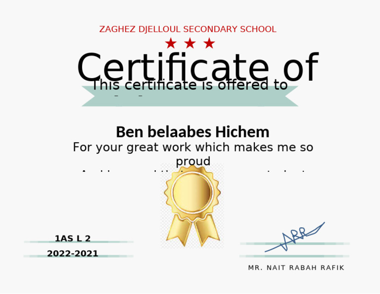 Certificate of Achievement for Nait Rabah Rafik | PDF