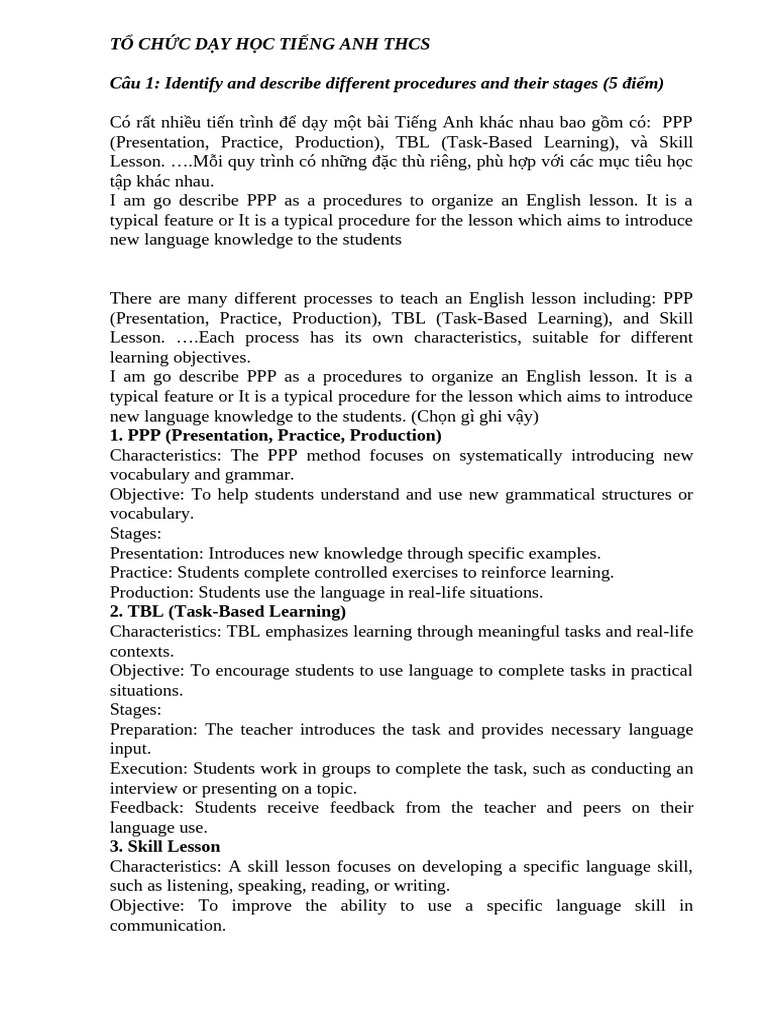 thi TỔ CHỨC DẠY HỌC TIẾNG ANH THCS | PDF