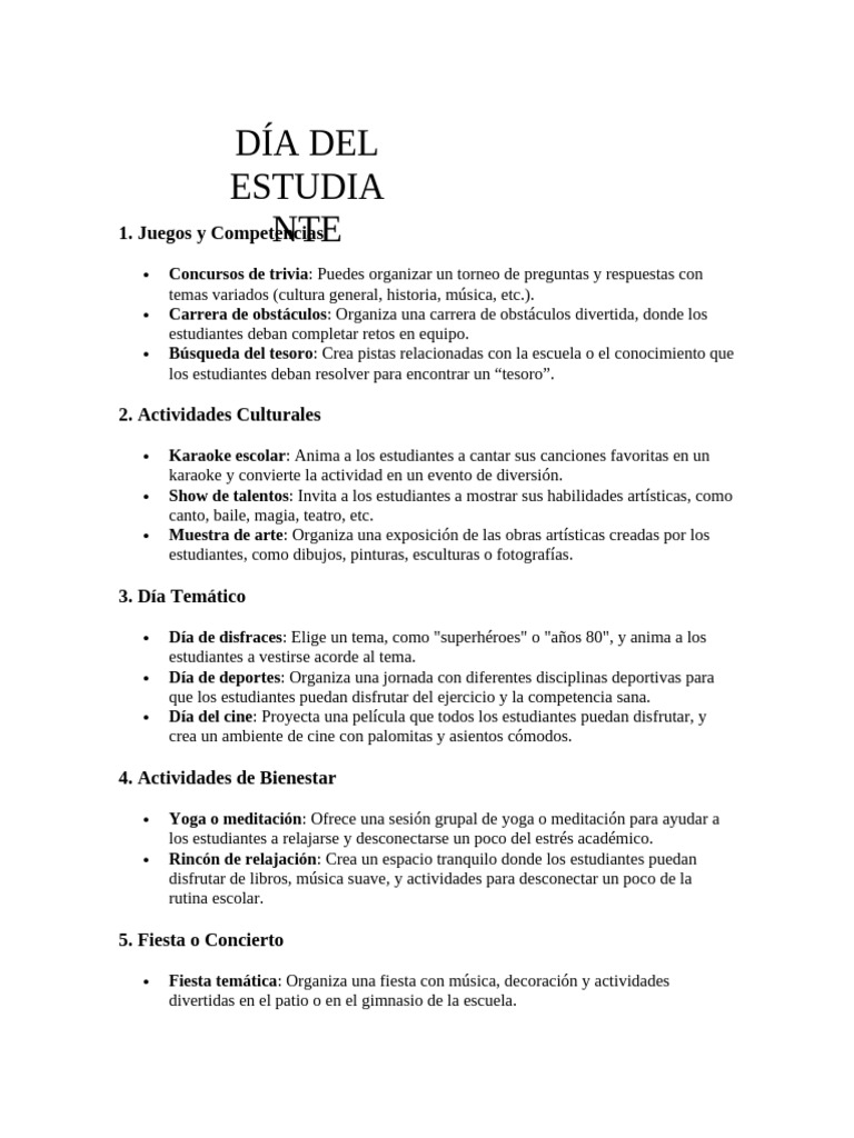 Actividades para el Día del Estudiante | PDF
