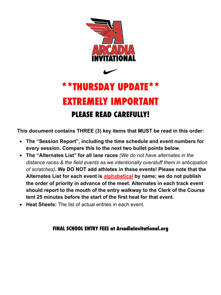 2025 Arcadia Invitational Heat Sheets | PDF | Sport Of Athletics ...