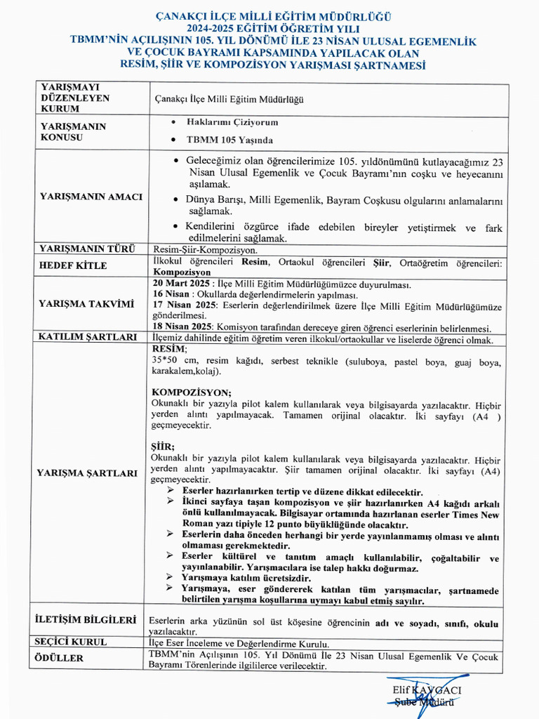 23 Nisan Yarışma Şartnamesi, 15 NİSAN SON | PDF