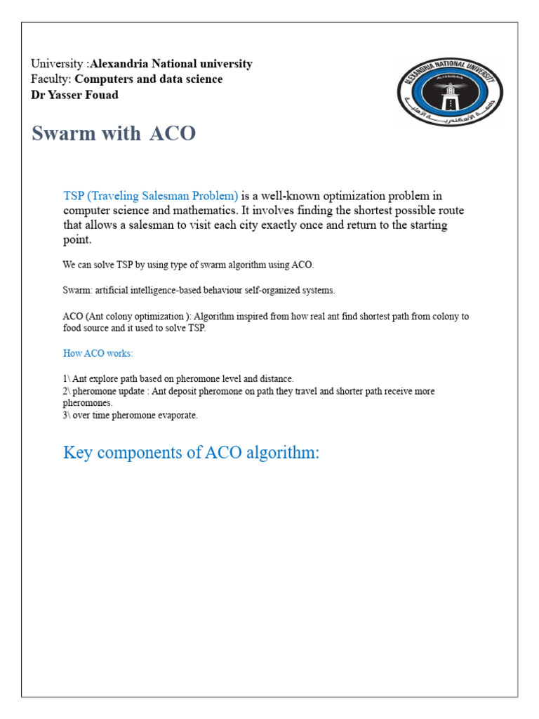 ACO for Solving TSP Optimization | PDF | Algorithms | Applied Mathematics