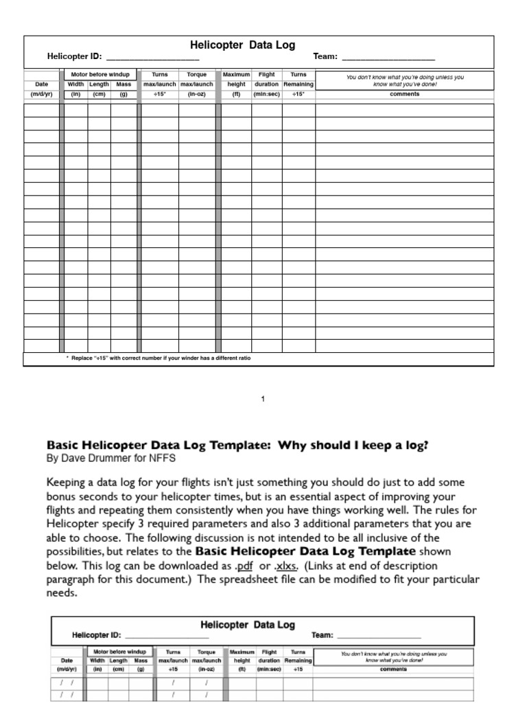 Basic Helicopter Data Log With Explanation | PDF | Torque | Helicopter