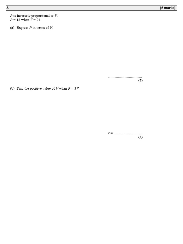 Direct and Inverse Proportion Practice Questions 30251 p07 | PDF