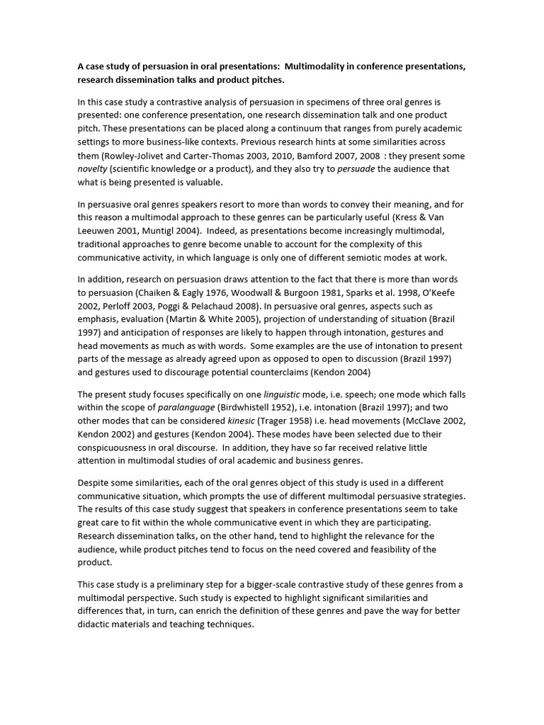 A Case Study Analysis of Persuasion in Oral Presentations - Abstract ...