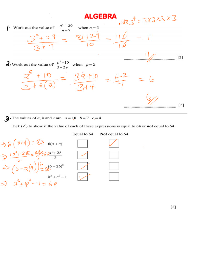 Algebra Revision Questions Year 9 | PDF