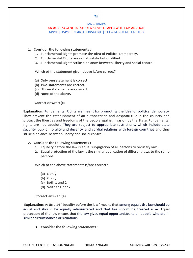 General Studies Sample Paper Explained | PDF