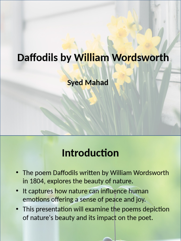 Daffodils by William Wordswith Presentation | PDF