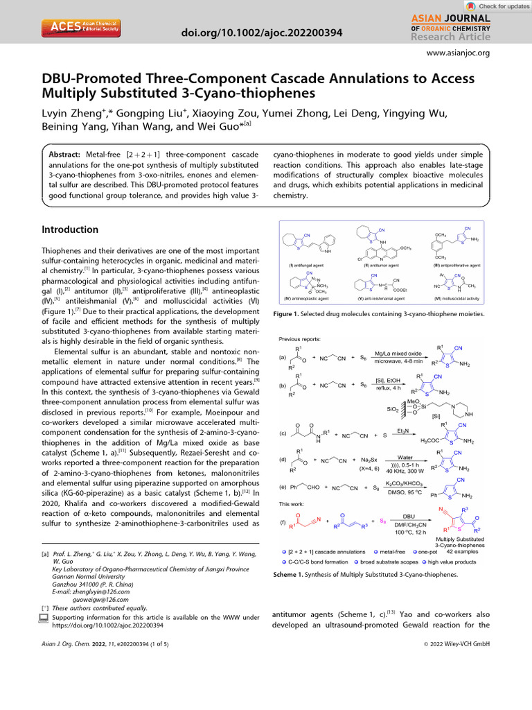 DBU-Promoted Three-Component Cascade Annulations To Access | PDF ...