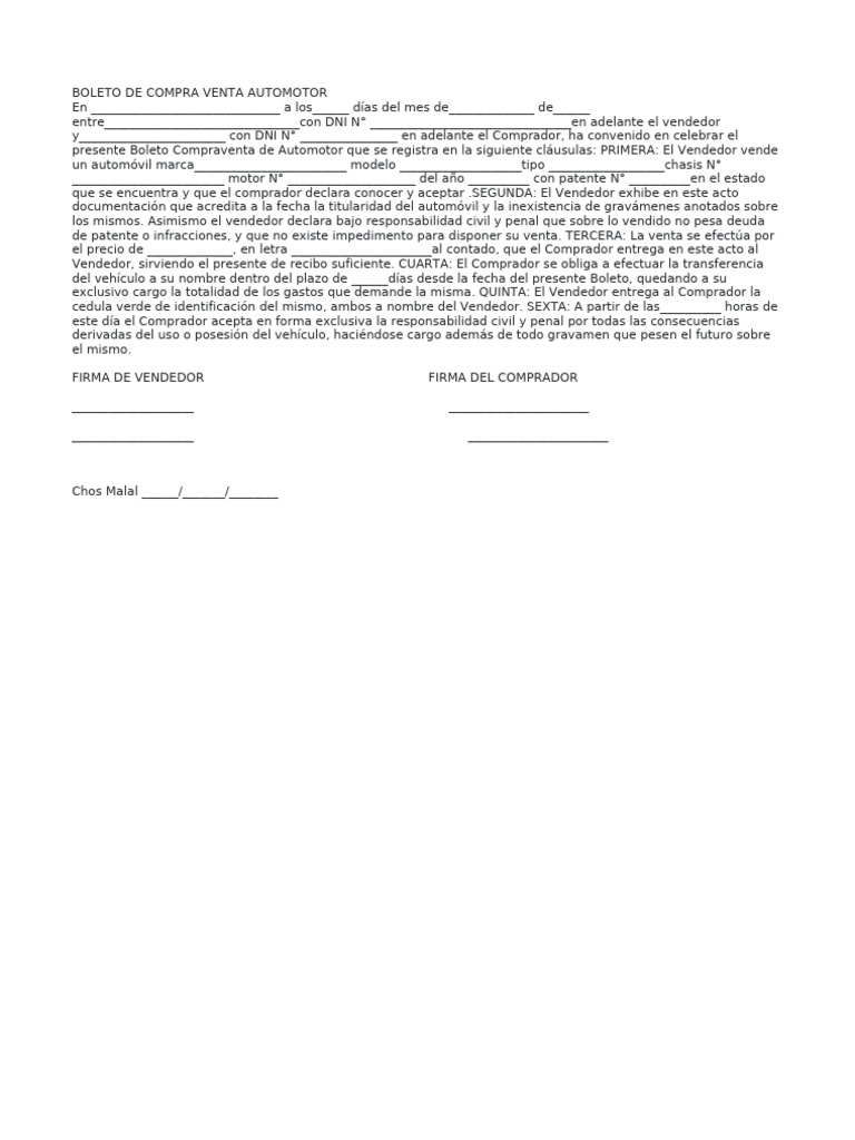 BOLETO DE COMPRA VENTA AUTOMOTOR | PDF