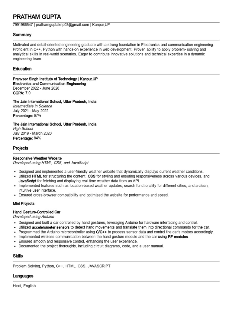 Pratham Resume | PDF