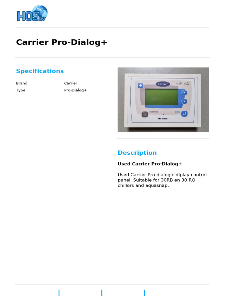 Carrier-Pro-Dialog - Productsheet | PDF