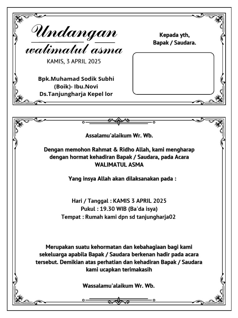 Putih Hitam Minimalis Klasik Undangan Yasin Dan Tahlil - 20250402 ...