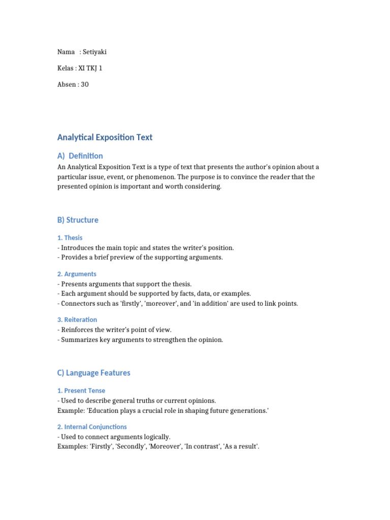 Summary Analytical Exposition Text by Setiyaki | PDF