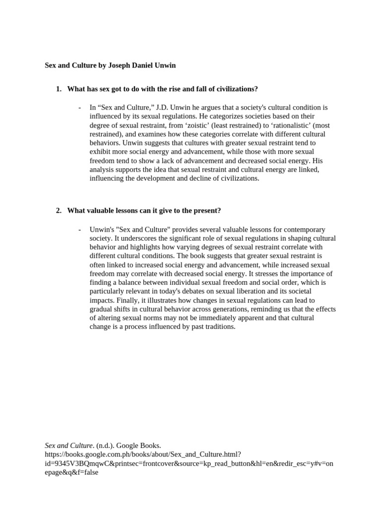 Sex and Culture by Joseph Daniel Unwin | PDF