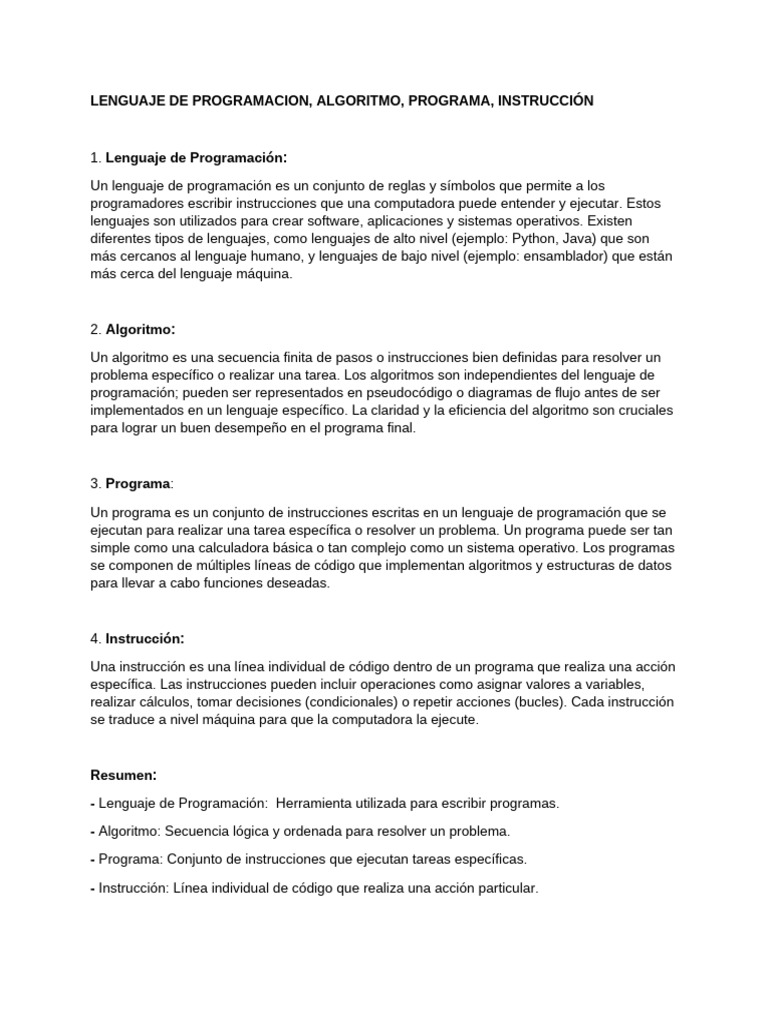 TRABAJO DE PROGRAMACION | PDF | Lenguaje de programación | Algoritmos