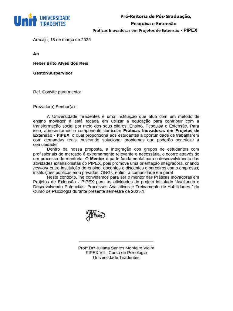 Convite para Mentor no PIPEX 2025 | PDF