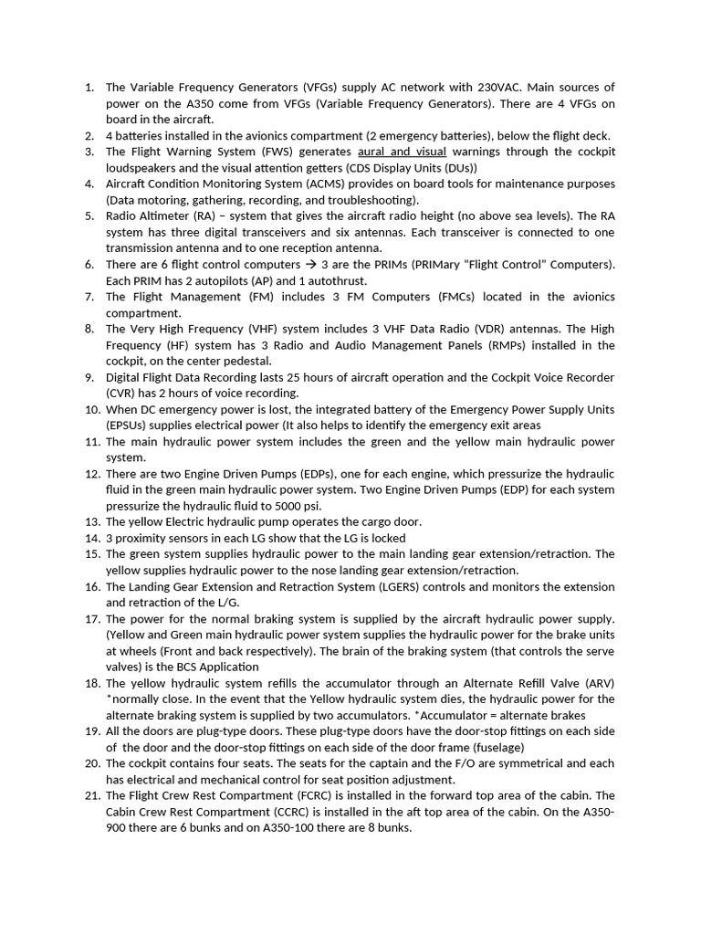 A350 Course Bullet Points | PDF | Landing Gear | Very High Frequency