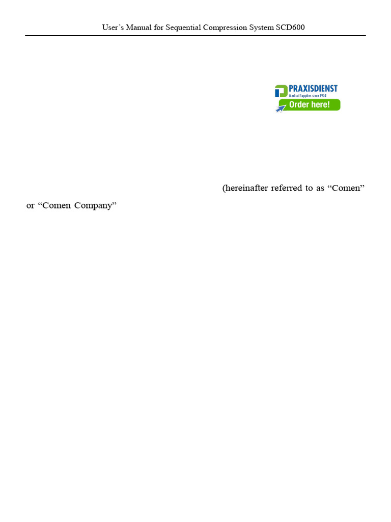 Comen scd600 Compression Therapy System User Manual | PDF | Electrical ...