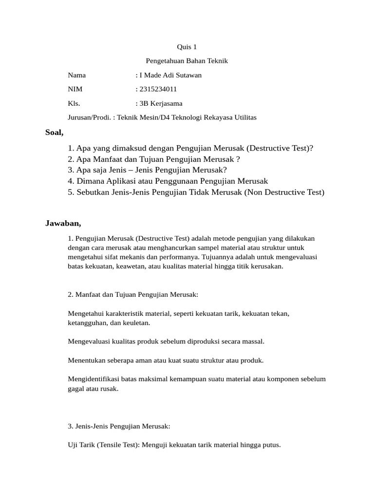 Pengujian Merusak dan Tidak Merusak Material | PDF