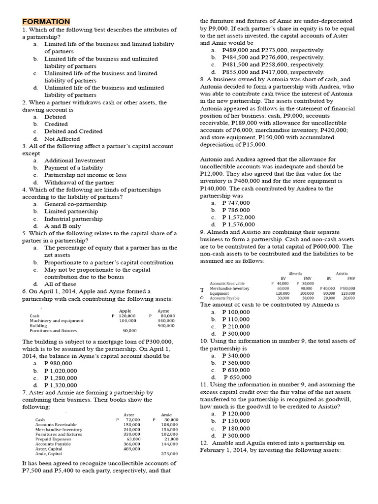 FAR Practice Qs | PDF | Partnership | Equity (Finance)