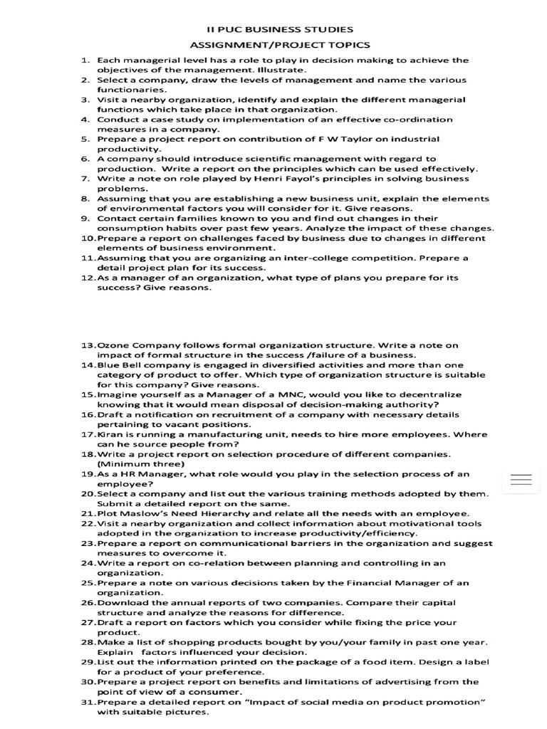 2nd Pu Business Studies Assignment Questions | PDF | Decision Making ...