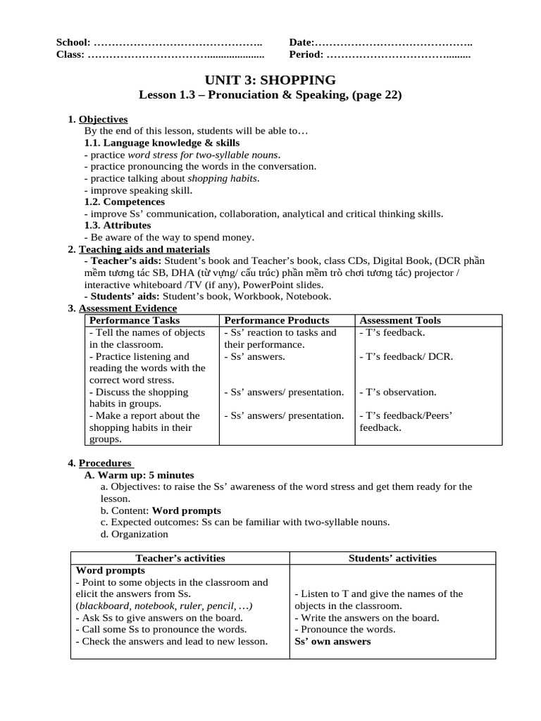 Unit 3, Lesson 1.3 - Pronuciation & Speaking | PDF | Stress ...