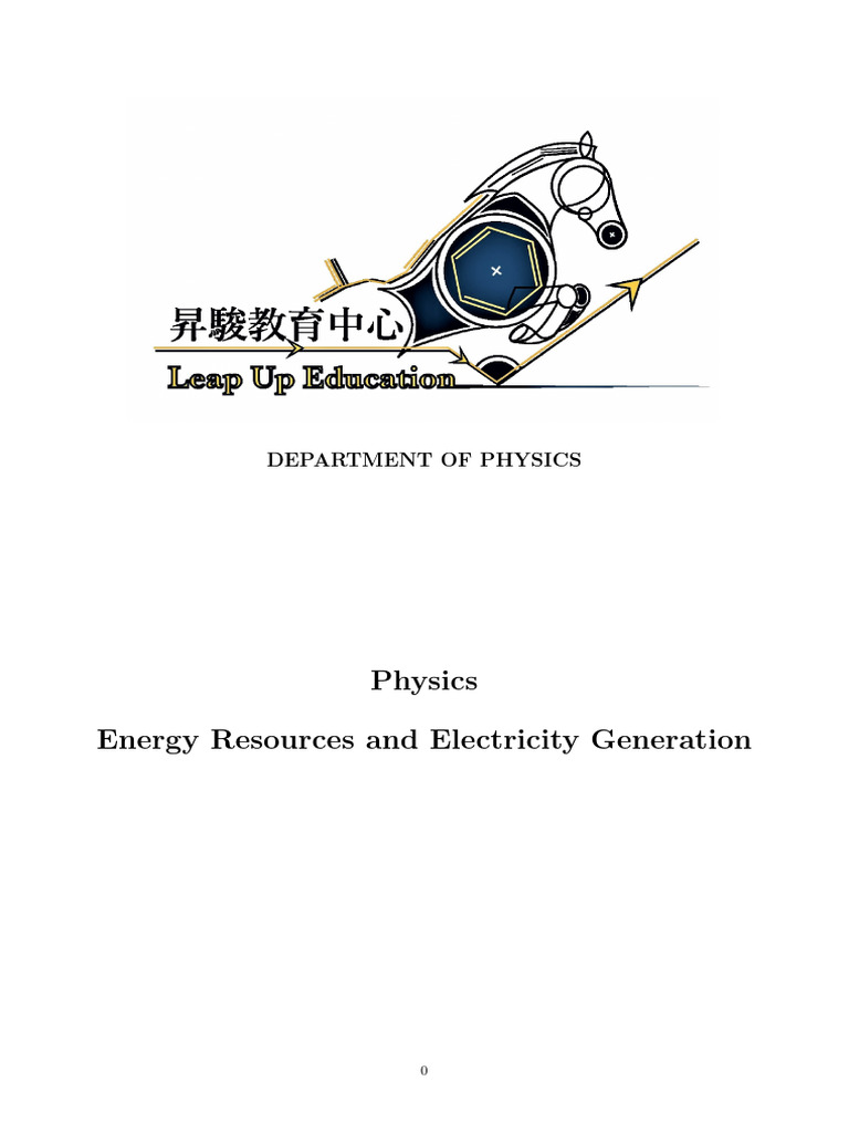 Physics Energy Resources and Electricity Generation (Study Them) | PDF ...