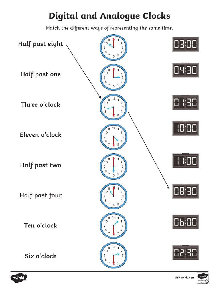 T N 7099 Digital and Analogue Clocks Oclock and Half Past Worksheet Ver ...