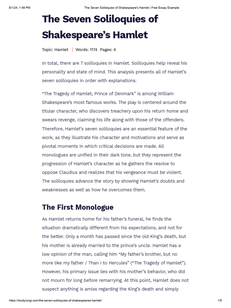 The Seven Soliloquies of Shakespeare's Hamlet _ Free Essay Example ...