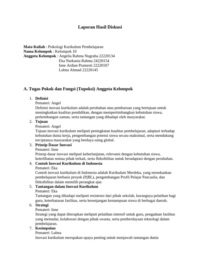 Laporan Hasil Diskusi | PDF