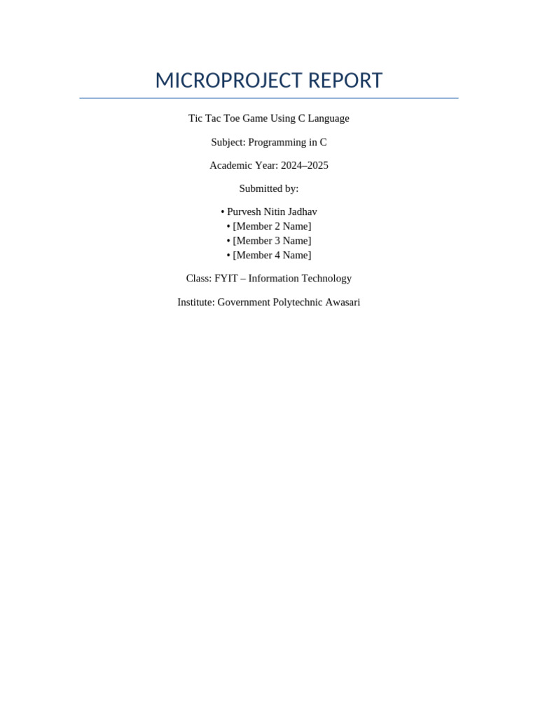 Tic Tac Toe C Microproject Report Complete | PDF | Computer Programming ...