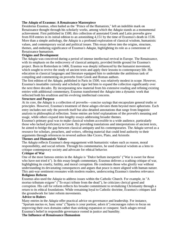 Erasmus's Adagia: Wisdom for Today | PDF | Humanism | Renaissance