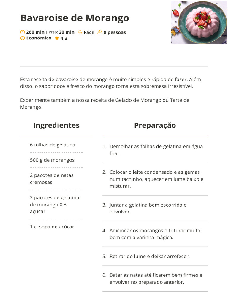 Bavaroise de Morango | Receitas | Continente | PDF